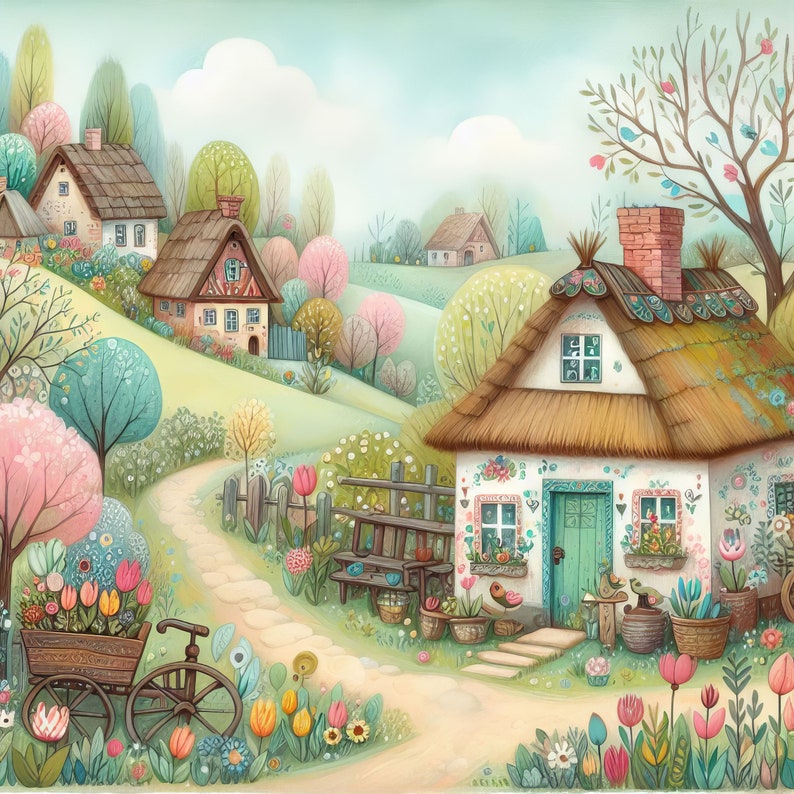 50 Images Whimsical Spring Village: Printable Digital Download ...