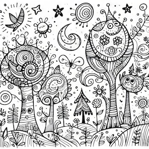 Adult Coloring Pages 42 Whimsical Tree Images Digital Art Printable Kit ...