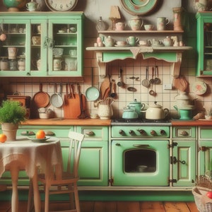 40 Images Retro Green Kitchen Images Digital Art Printable Kit Instant ...