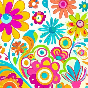 23 Images Bright Boho Flowers Digital Art Printable Kit Instant Digital ...