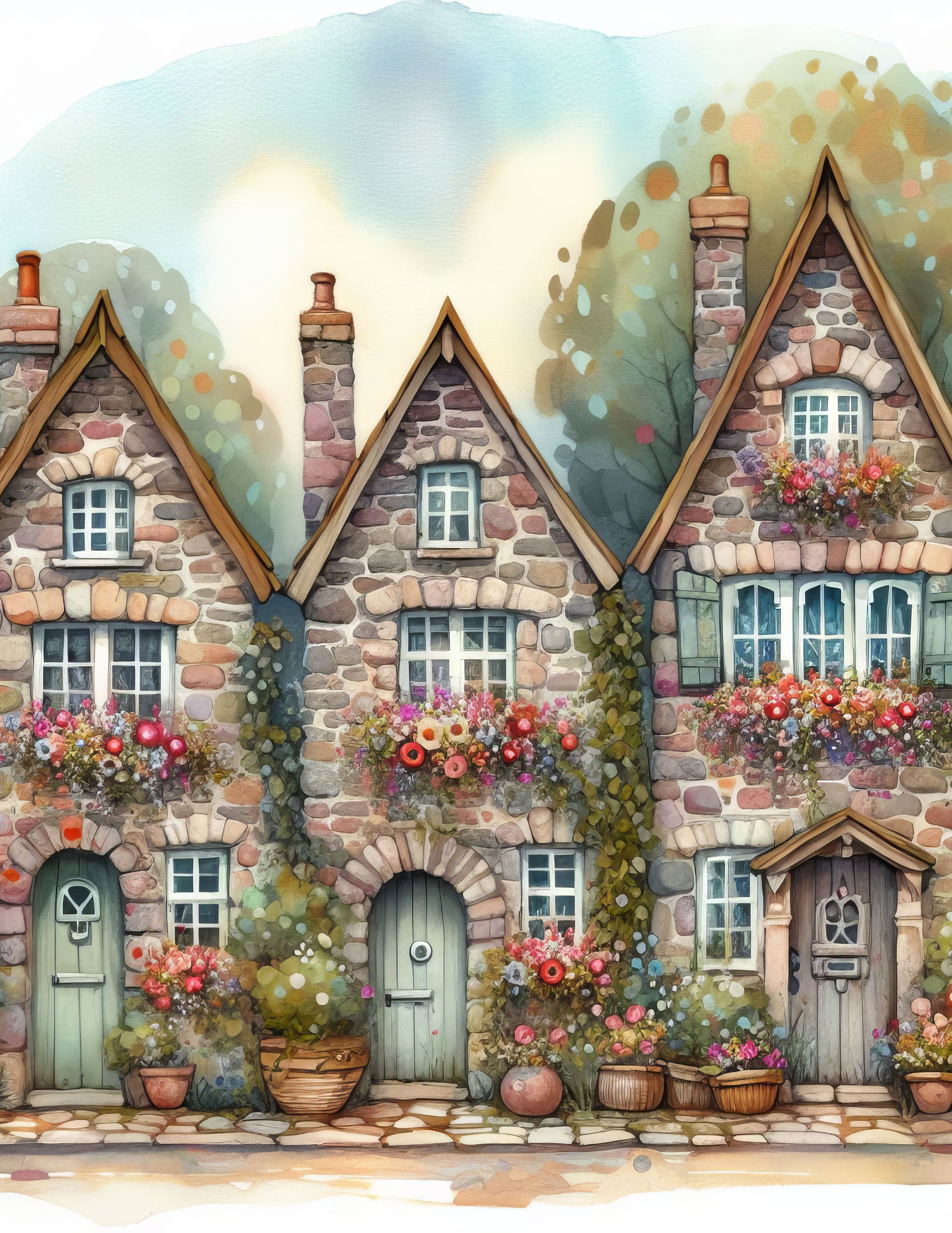 50 Images Whimsical Stone Row House: Jpeg Images, Digital Art ...