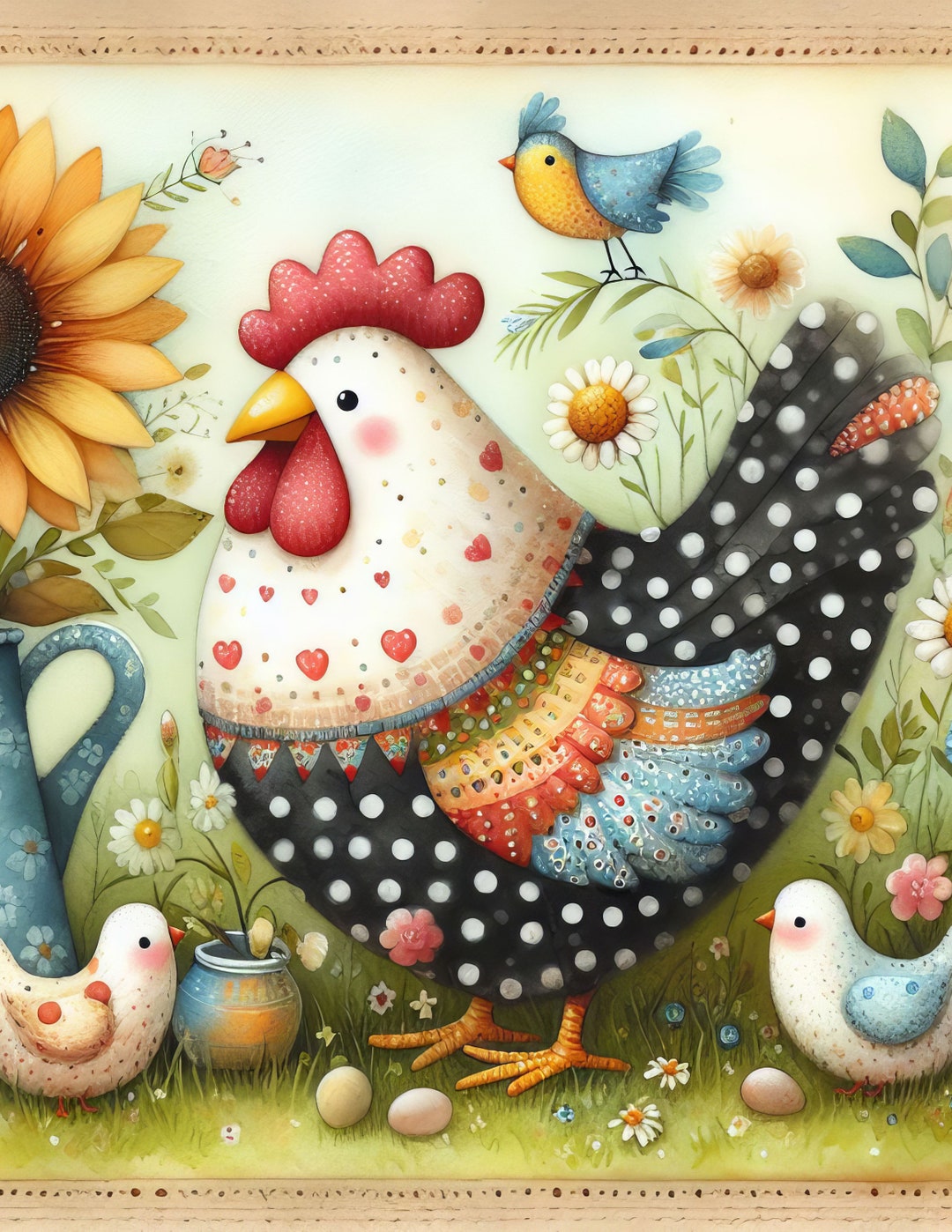 40 Images Whimsical Calico Chicken Images Jpeg Digital Art Printable ...