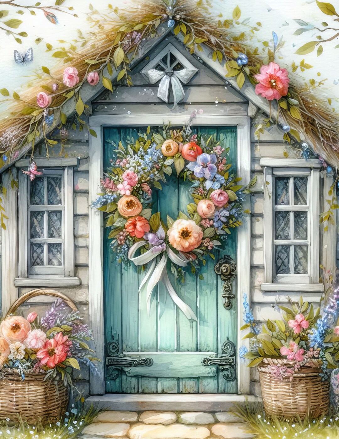 58 Images Spring Wreath Images Digital Art Printable Kit Instant ...