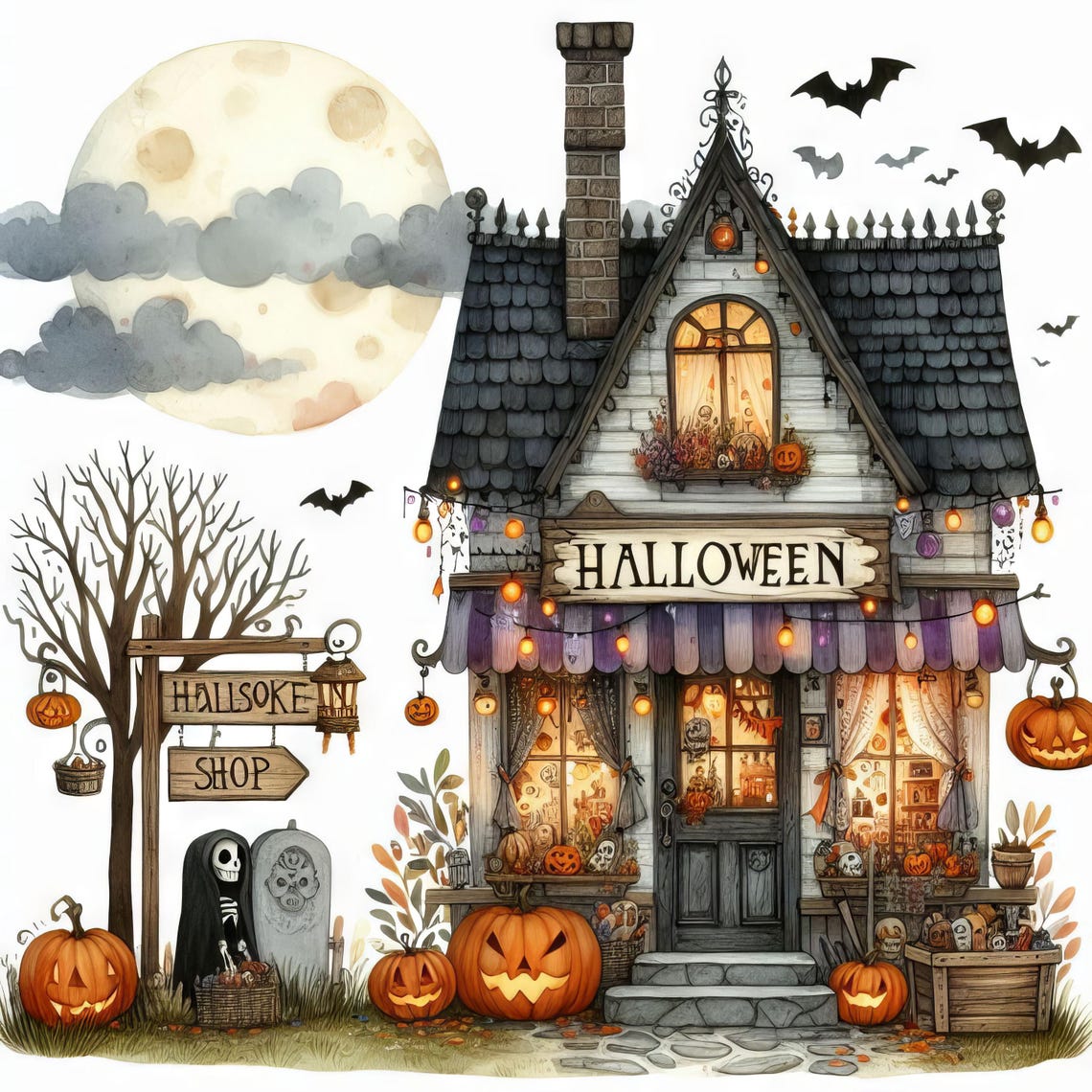 50 Images Halloween Shop Images Digital Art Printable Kit Instant ...