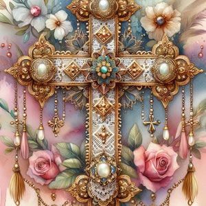 Digital Kit 44 Embellished Gold Cross Images Digital Art Printable Kit ...