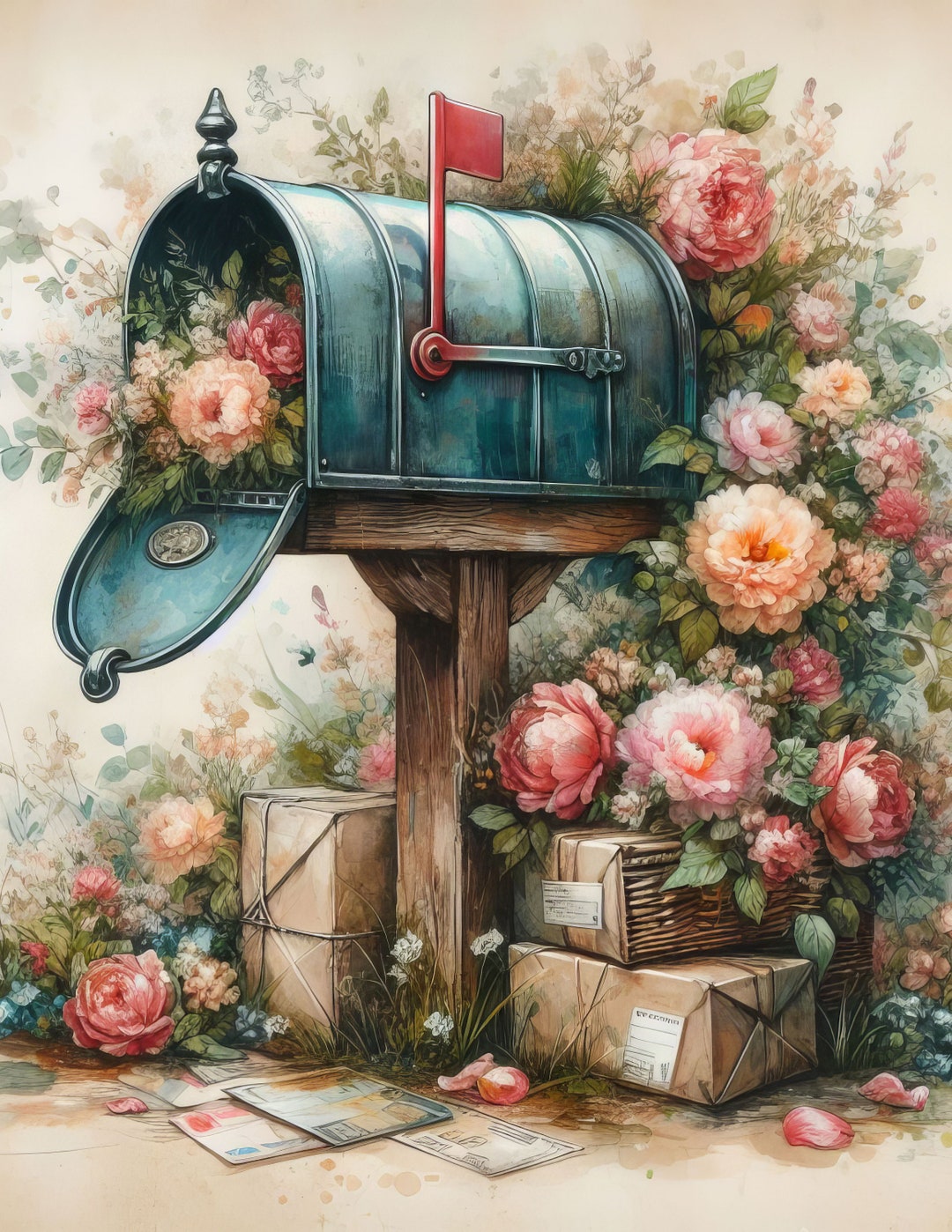 47 Images Vintage Mailbox Digital Art Printable Kit Instant Digital ...