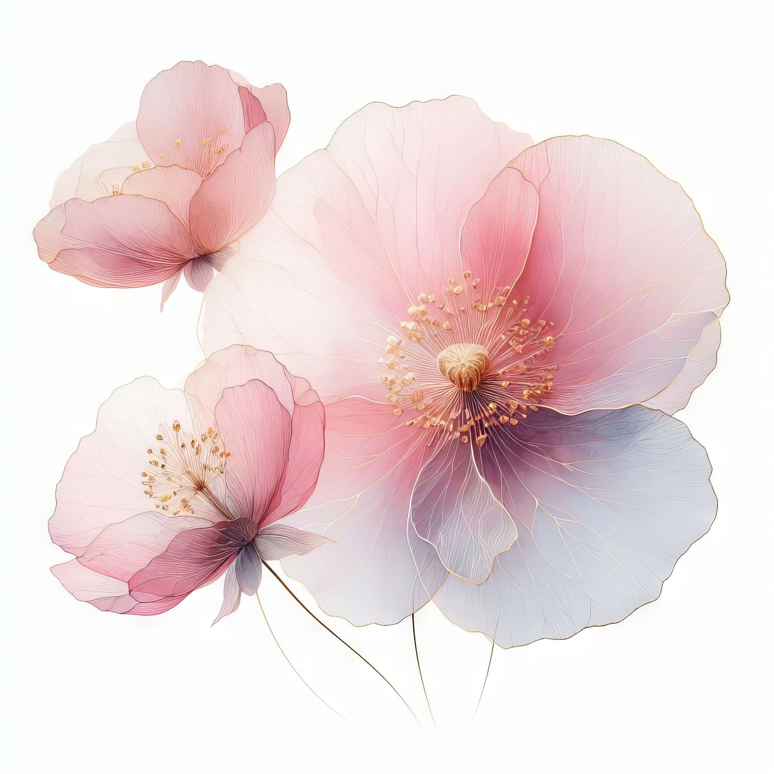 55 Images Gold Edged Flower Images Digital Kit Digital Art Printable ...