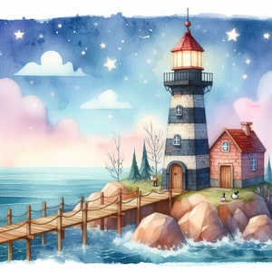 60 Images Whimsical Lighthouse Images Digital Art Printable Instant ...