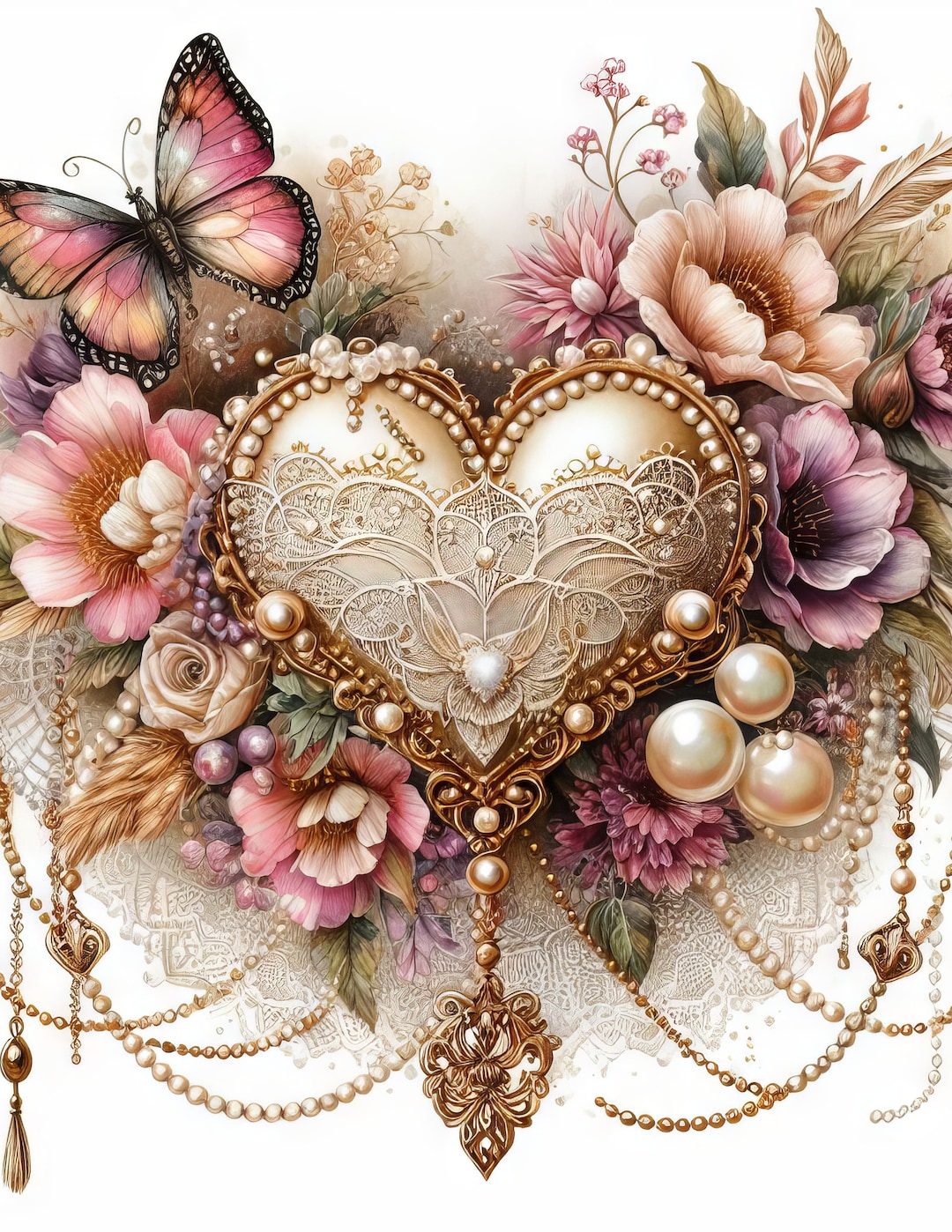 52 Images Bohemian Gold Heart Images Digital Art Printable Kit Instant ...