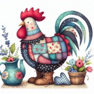 50 Images Whimsical Calico Rooster: Digital Art, Scrapbooking ...