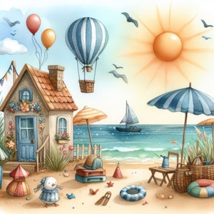 50 Images Whimsical Beach Vacation: Digital Art, Printable Digital ...