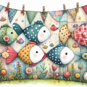 55 Images Whimsical Calico Fish Images Digital Art Printable Instant ...