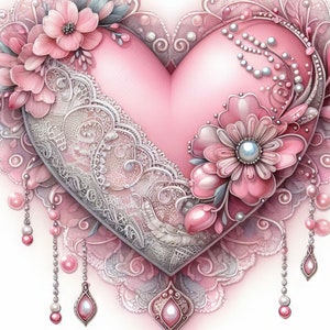 40 Images Fancy Hearts in Pink and Red: Printable Digital Download ...