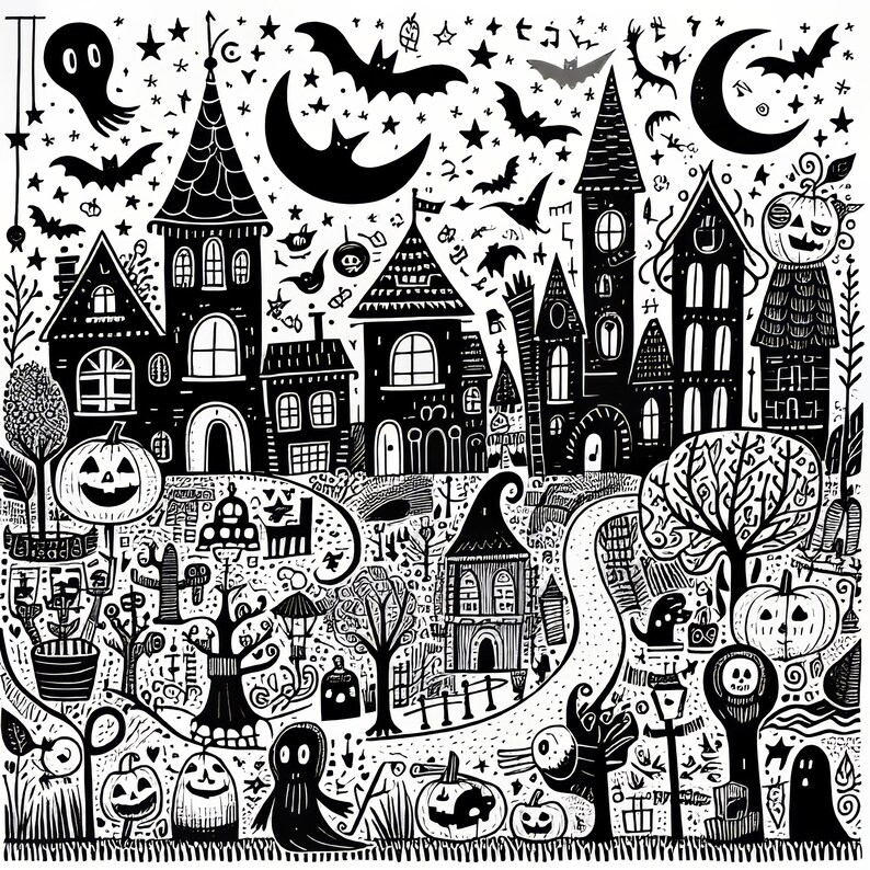 Adult Coloring Pages 45 Whimsical Halloween Images: Digital Art ...