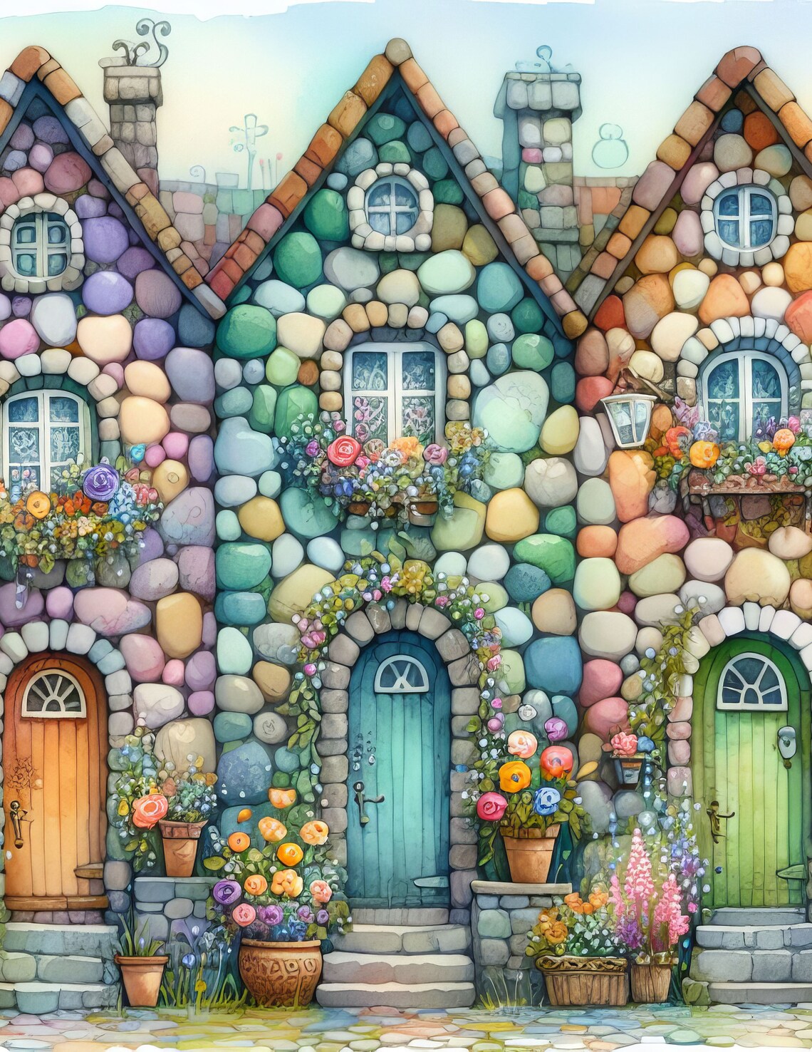 50 Images Whimsical Stone Row House: Jpeg Images, Digital Art ...