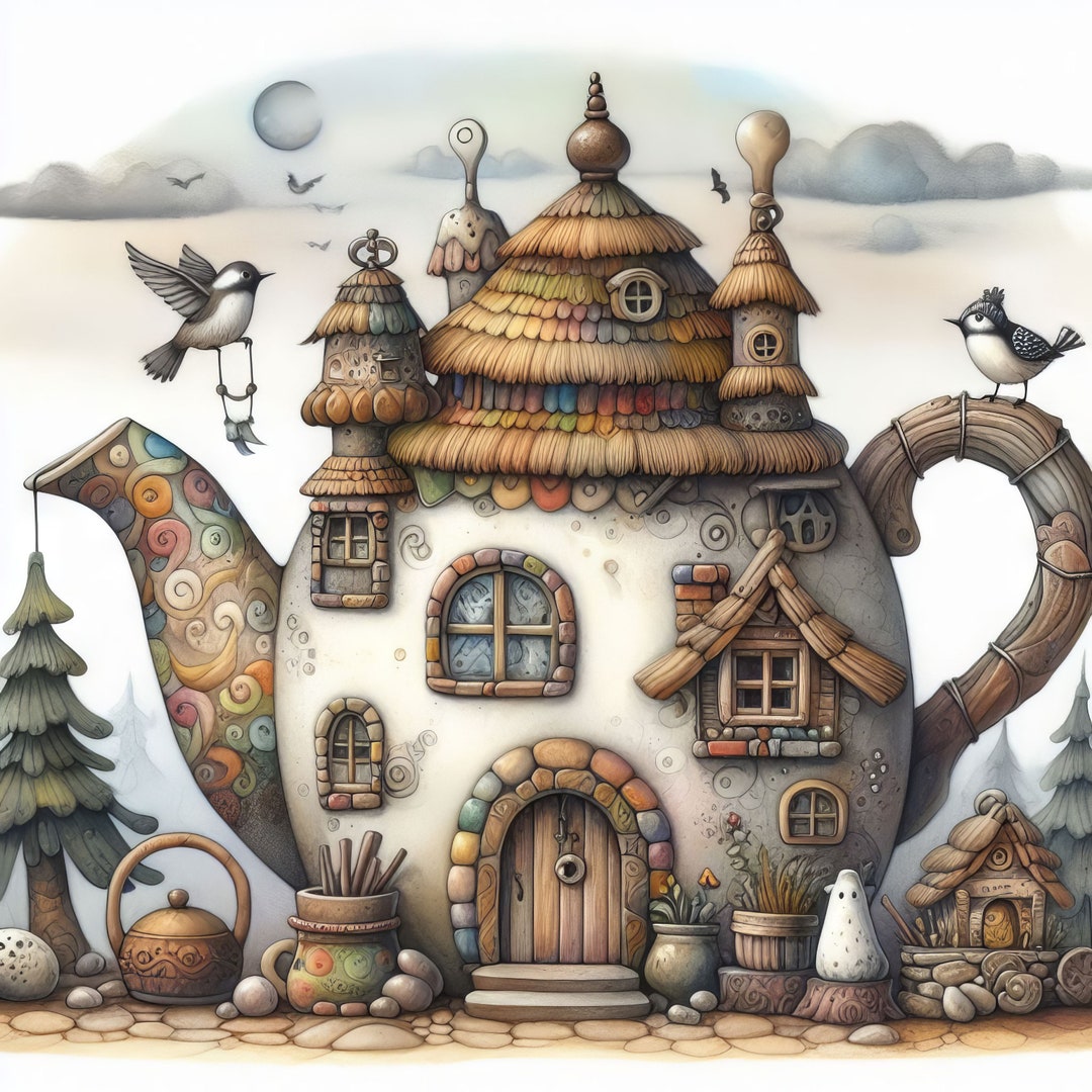 58 Images Whimsical Teapot House Images Digital Art Kit Printable Kit ...