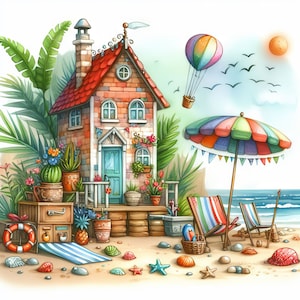 50 Images Whimsical Beach Vacation: Digital Art, Printable Digital ...