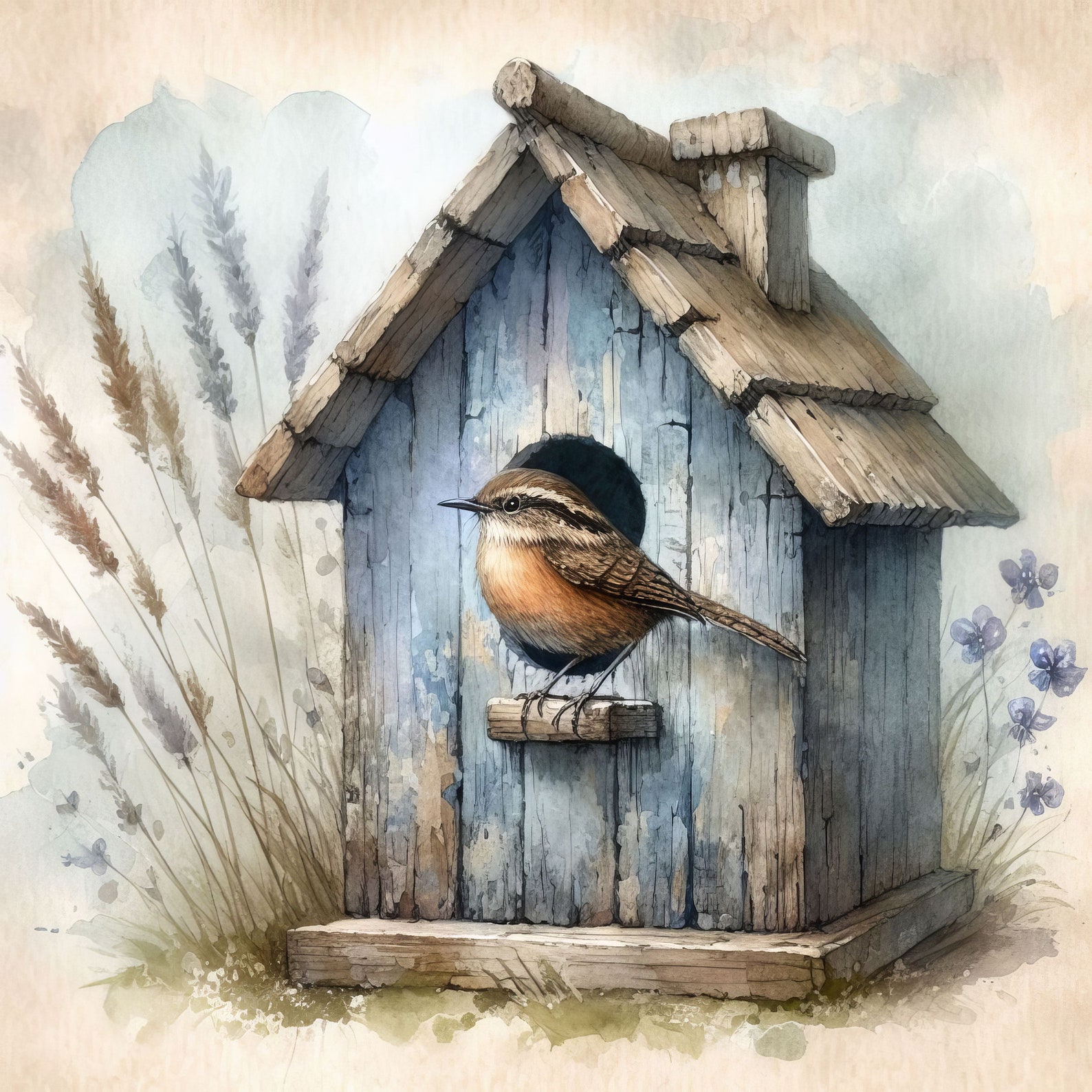 55 Images Rustic Colorful Birdhouse Images Digital Art Printable Kit ...