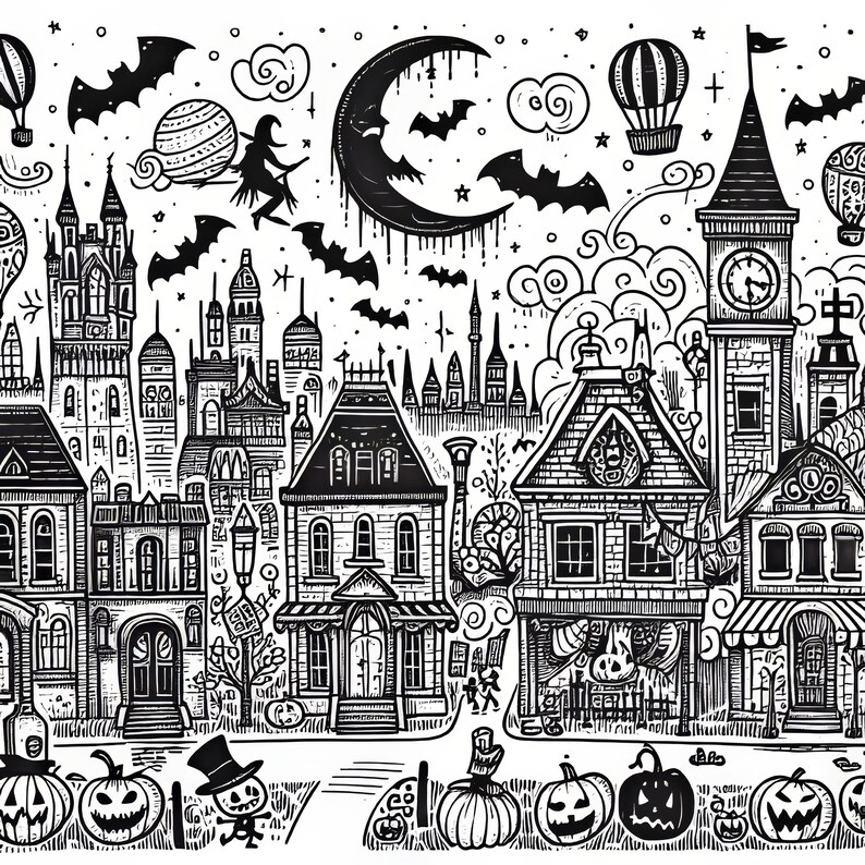 Adult Coloring Pages 45 Whimsical Halloween Images: Digital Art ...