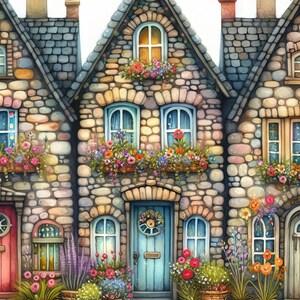 50 Images Whimsical Stone Row House: Jpeg Images, Digital Art ...
