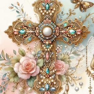 Digital Kit 44 Embellished Gold Cross Images Digital Art Printable Kit ...