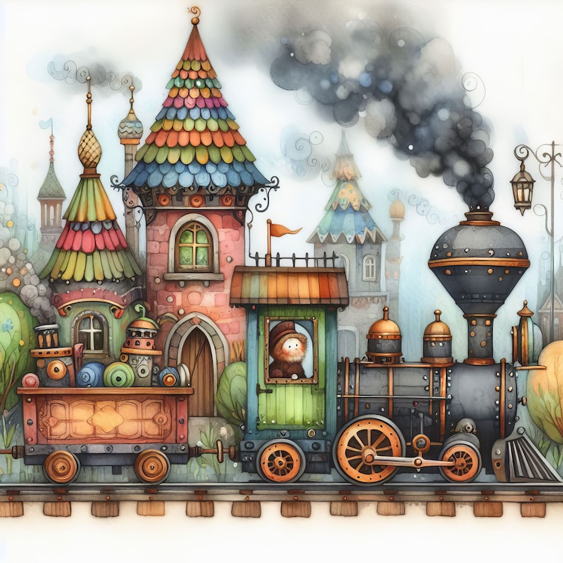 60 Images Whimsical Train Images Digital Art Printable Kit Instant ...
