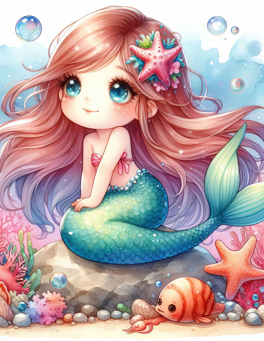 42 Images Cute Mermaid Images Digital Art Printable Kit Instant Digital ...
