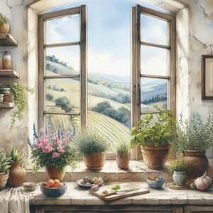 40 Images Tuscany Kitchen Window Digitals Digital Art Watercolor ...