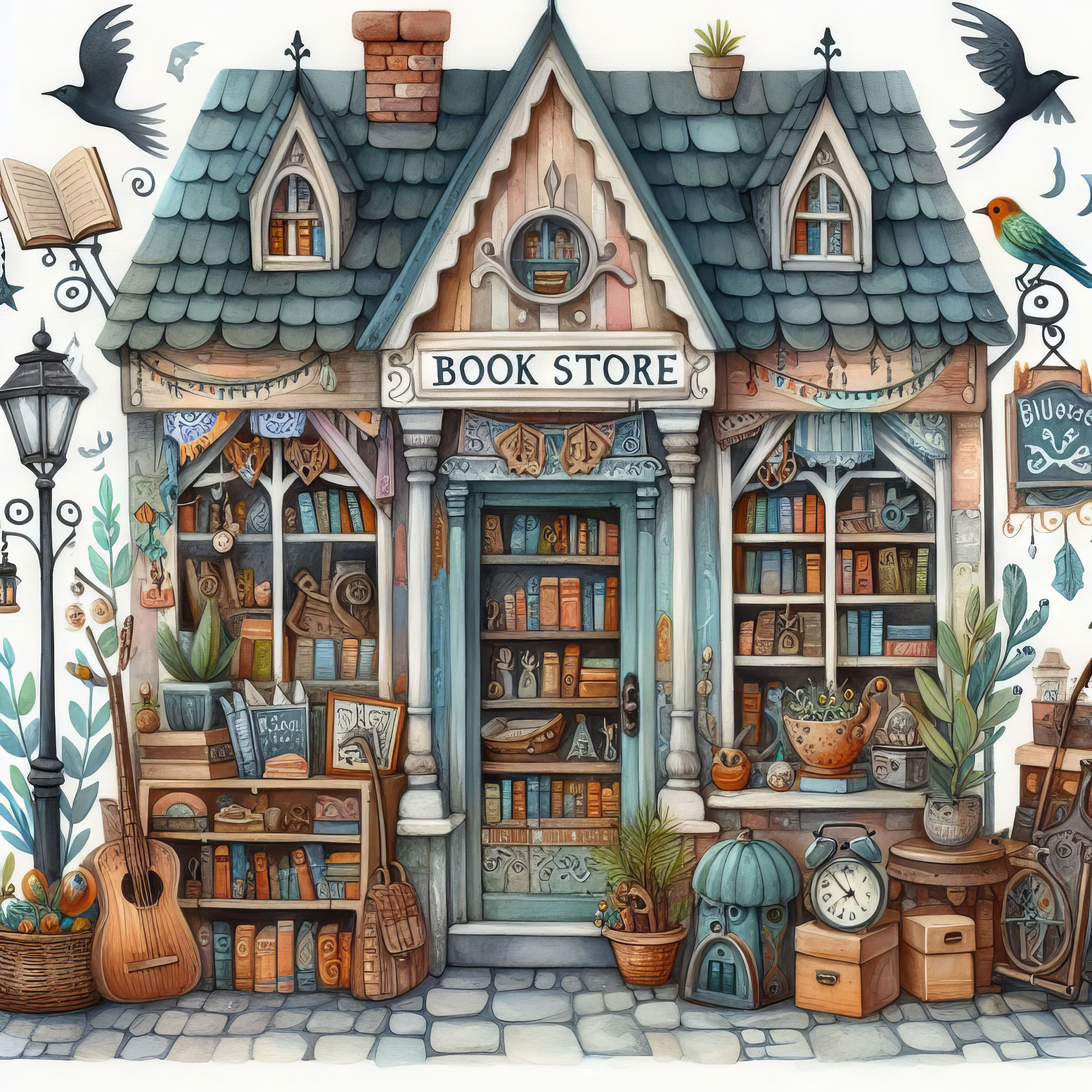 55 Images Whimsical Book Store Images Digital Art Printable Instant ...