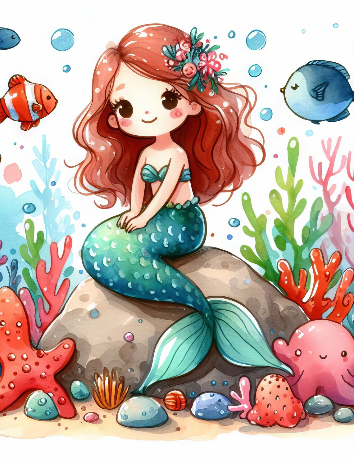 42 Images Cute Mermaid Images: Digital Art, Printable Download, Vintage ...