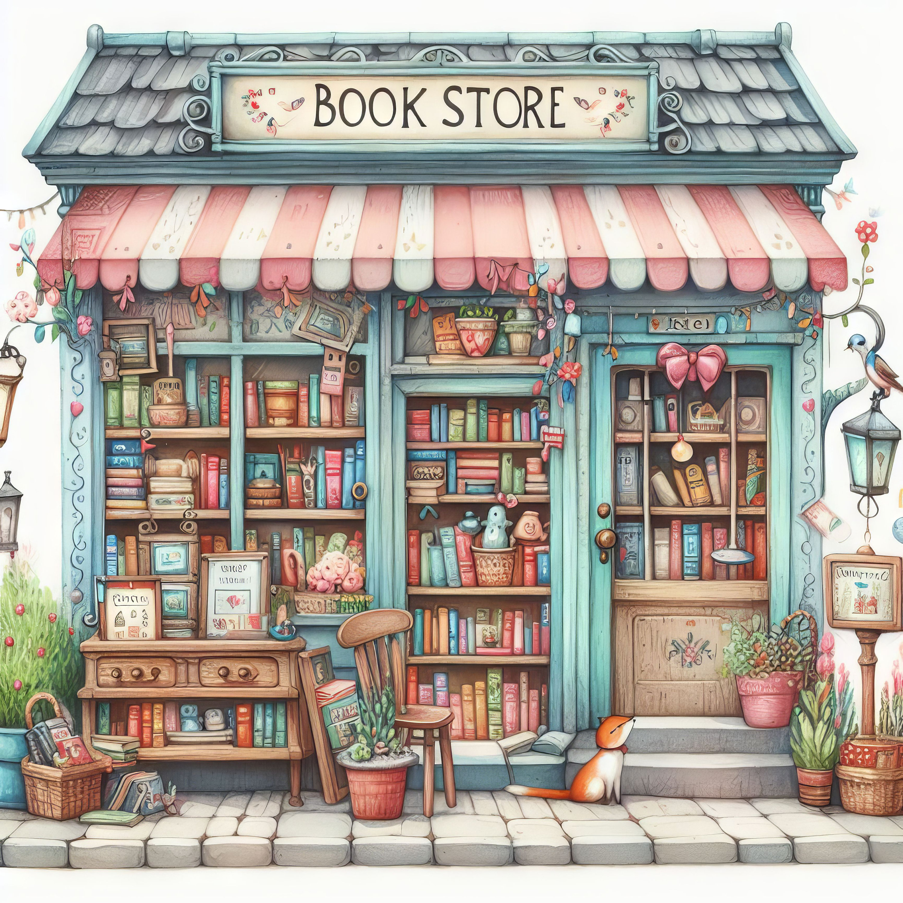 55 Images Whimsical Book Store Images Digital Art Printable Instant ...