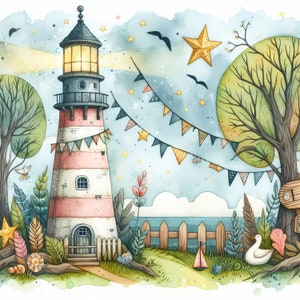 60 Images Whimsical Lighthouse Images Digital Art Printable Instant ...