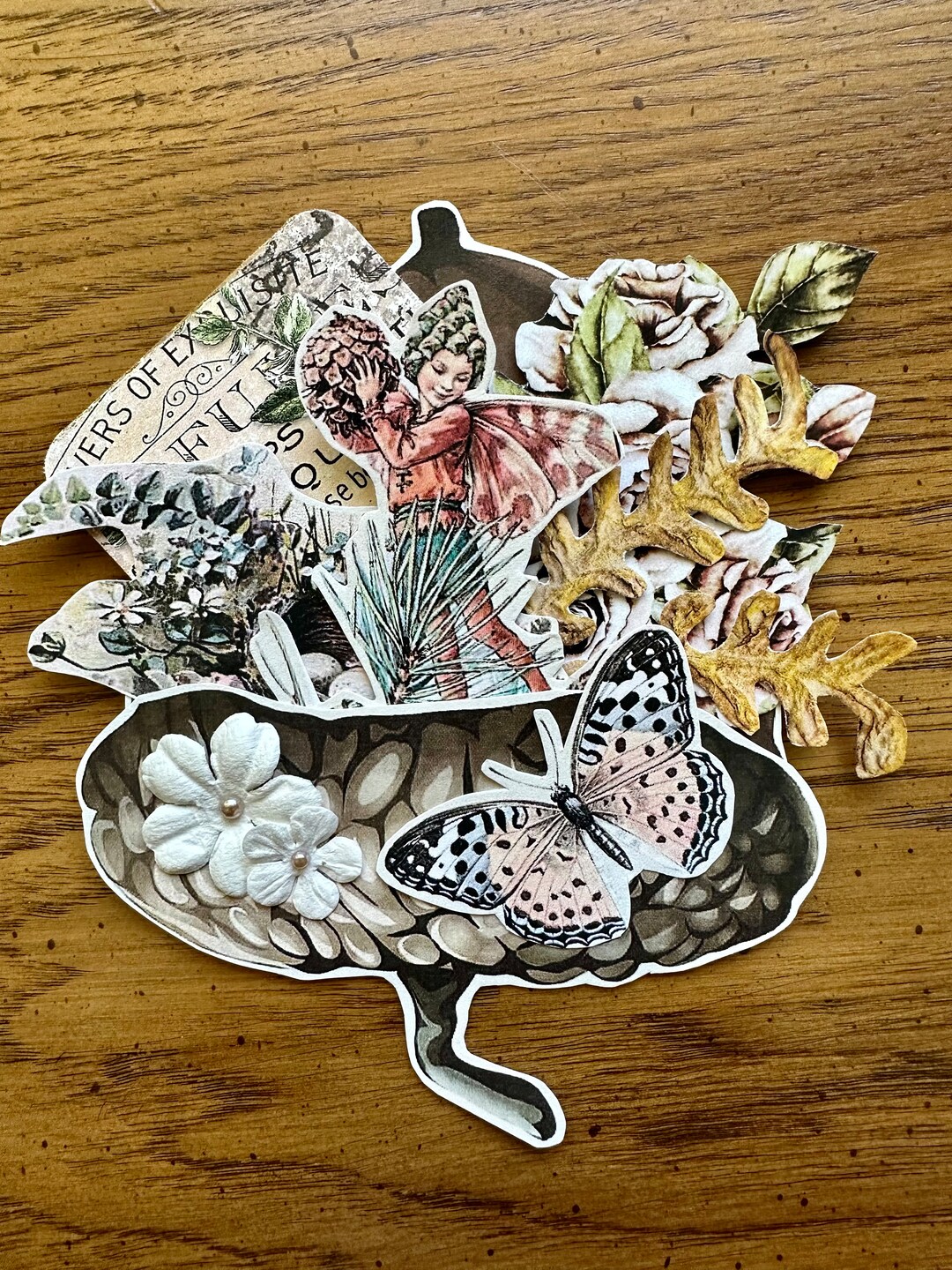 Large Stuffed Acorn Pocket, Woodland Pocket, Fussy Cut, Ephemera Pocket ...