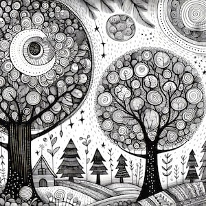 Adult Coloring Pages 42 Whimsical Tree Images Digital Art Printable Kit ...