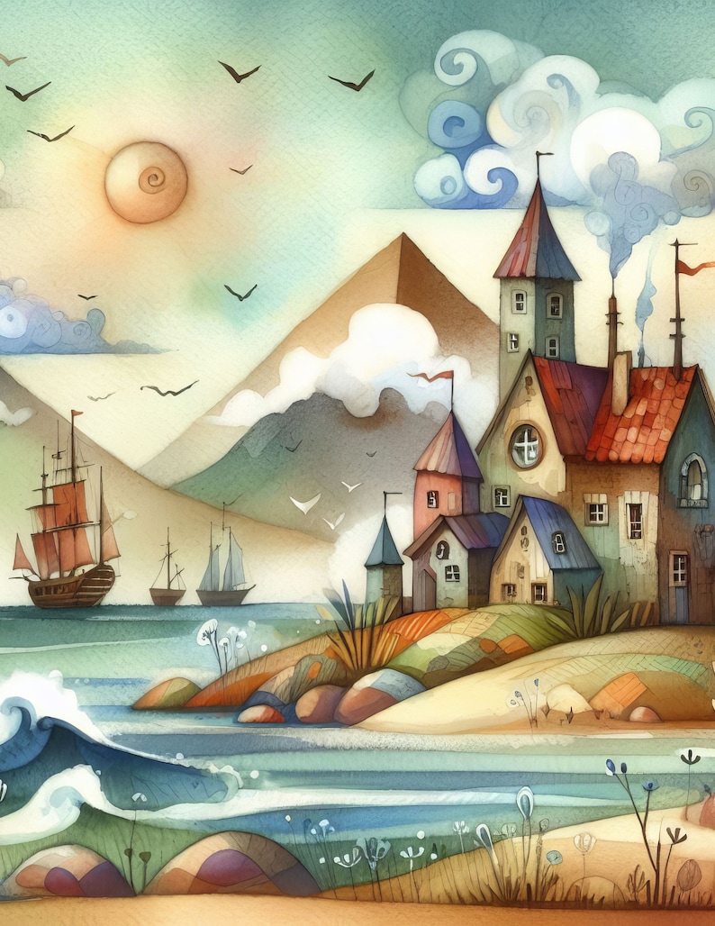 59 Images Whimsical Seascape Images Digital Art Printable Kit Instant ...