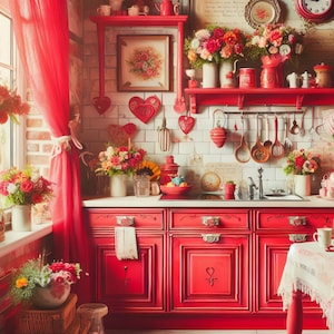 40 Images Retro Red Kitchen Images Digital Art Printable Instant ...