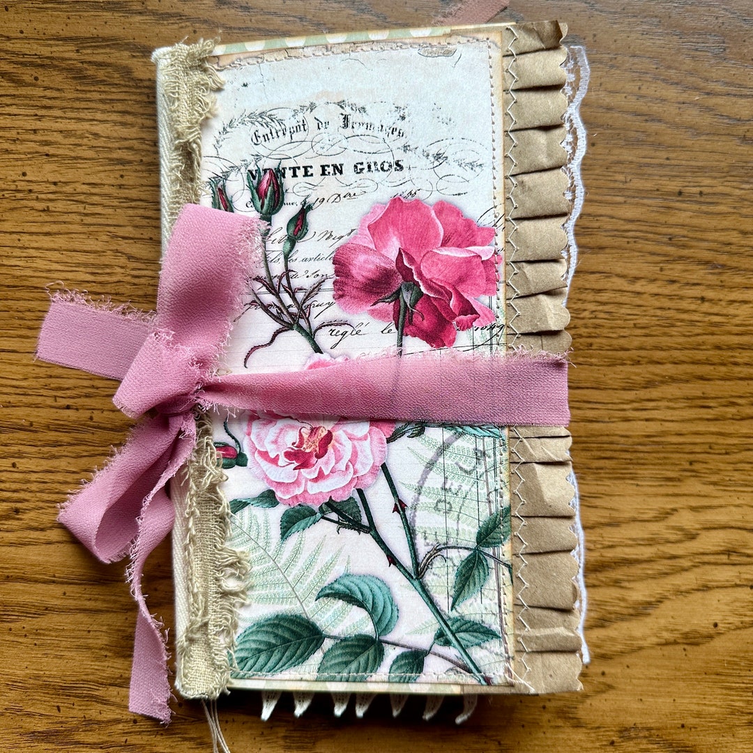 Handmade Soft Cover Junk Journal, Embellished Journal, Small Handmade ...