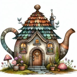 58 Images Whimsical Teapot House Images Digital Art Kit Printable Kit ...
