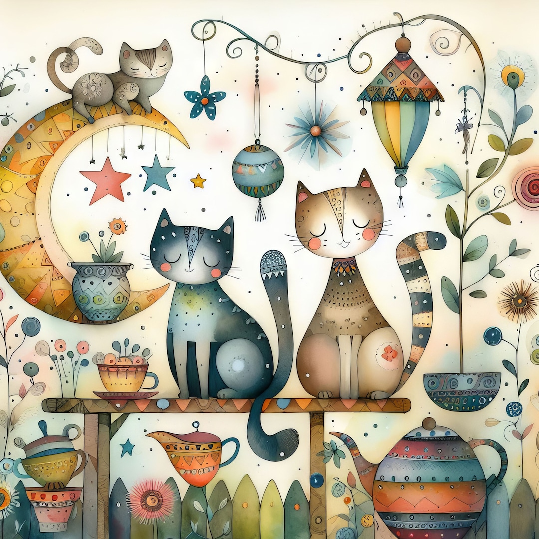 58 Images Whimsical Cat Images Digital Art Printable Instant Digital Download Scrapbooking ...