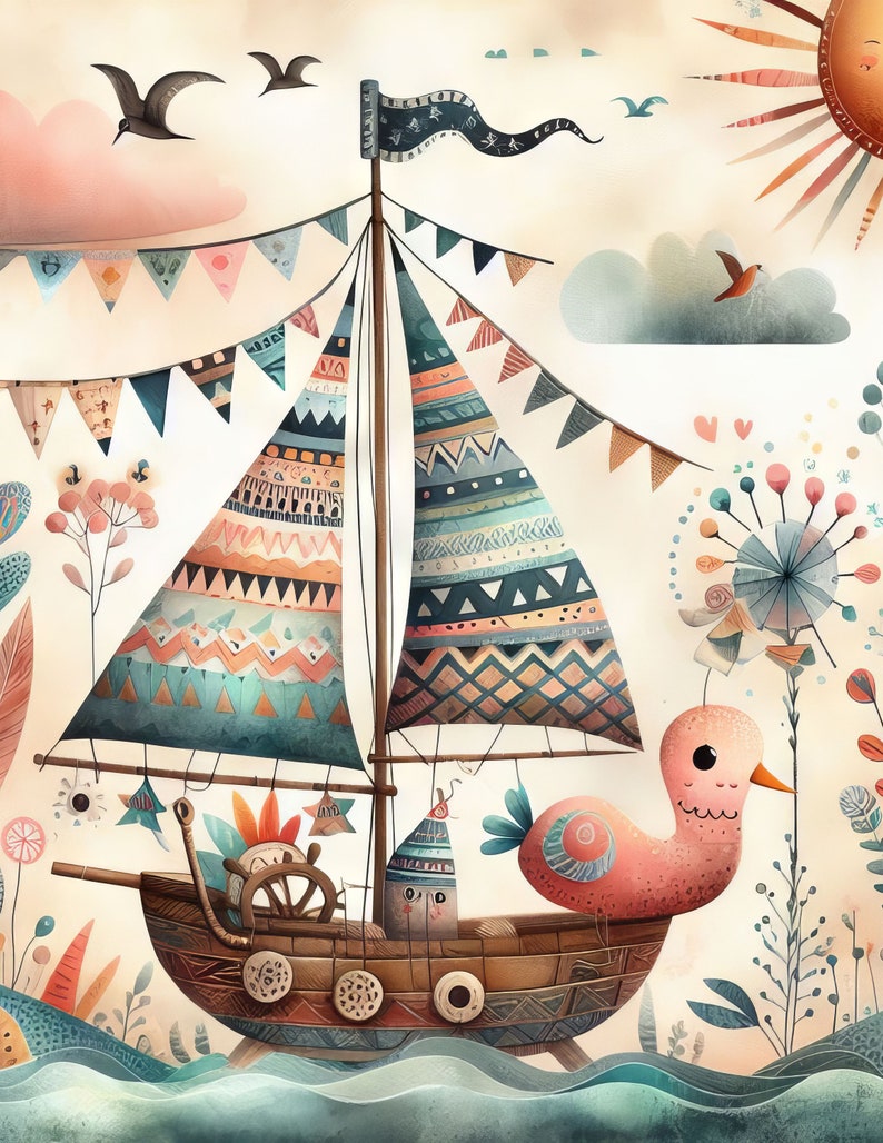 70 Images Whimsical Sailing: Sail Boat, Printable Digital Download ...