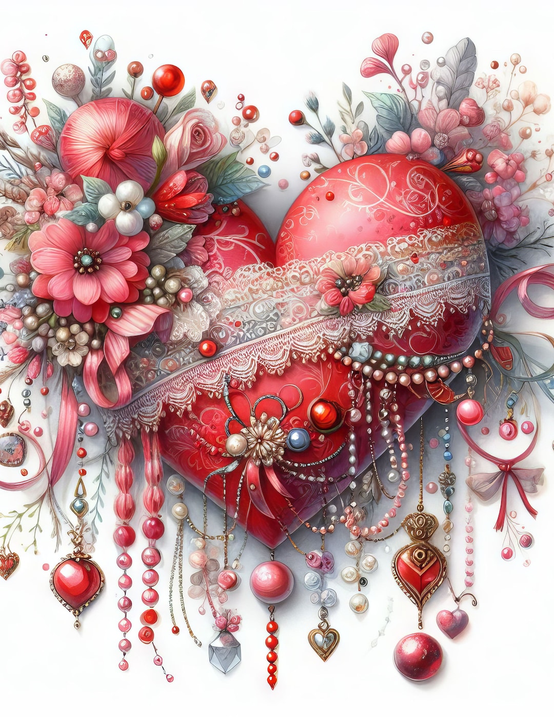 40 Images Fancy Hearts in Pink and Red Images Digital Art Printable ...