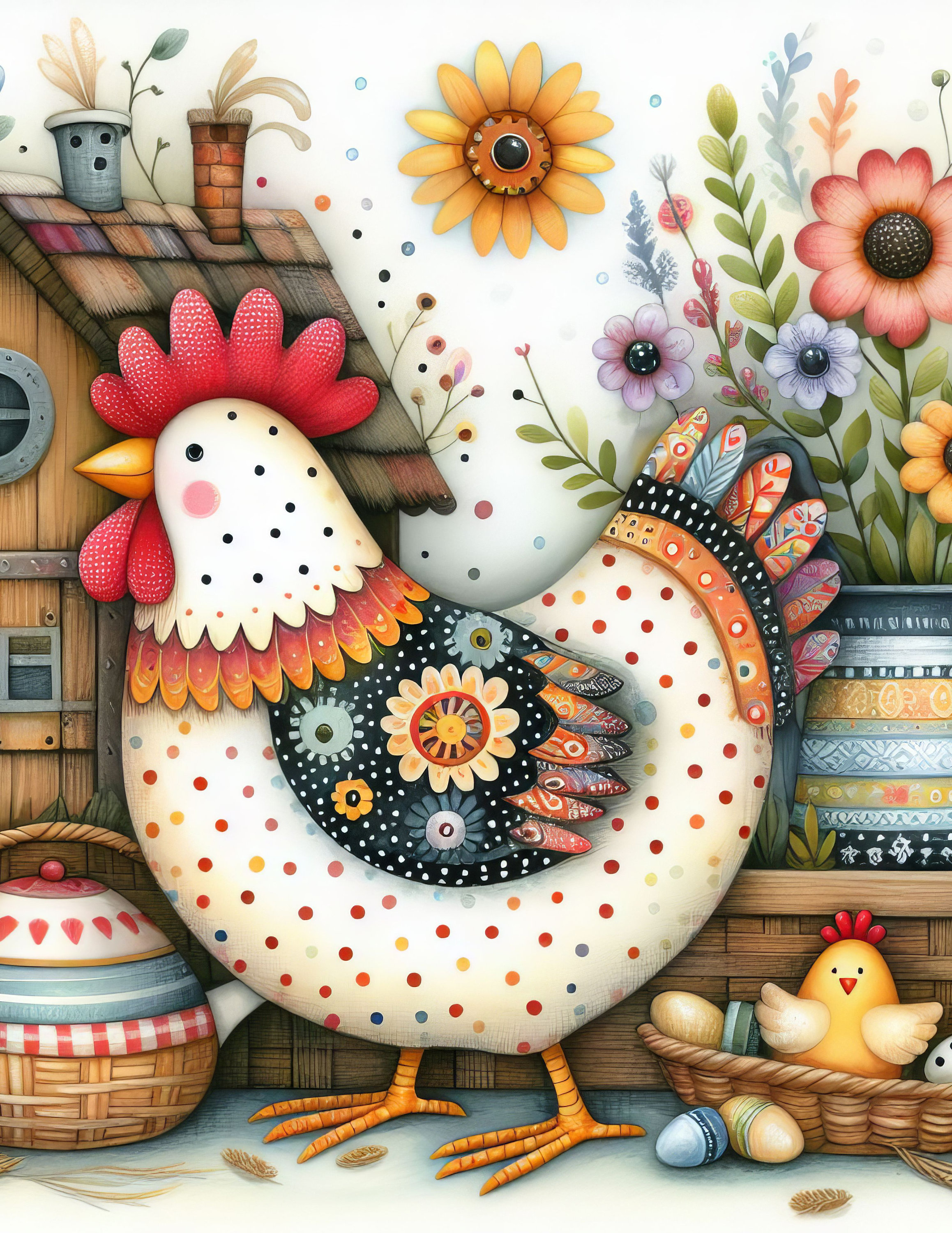 40 Images Whimsical Calico Chicken Images Jpeg Digital Art Printable ...