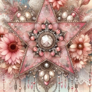 42 Images Bohemian Pink Star Images Digital Art Printable Kit Instant ...