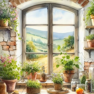 40 Images Tuscany Kitchen Window Digitals Digital Art Watercolor ...