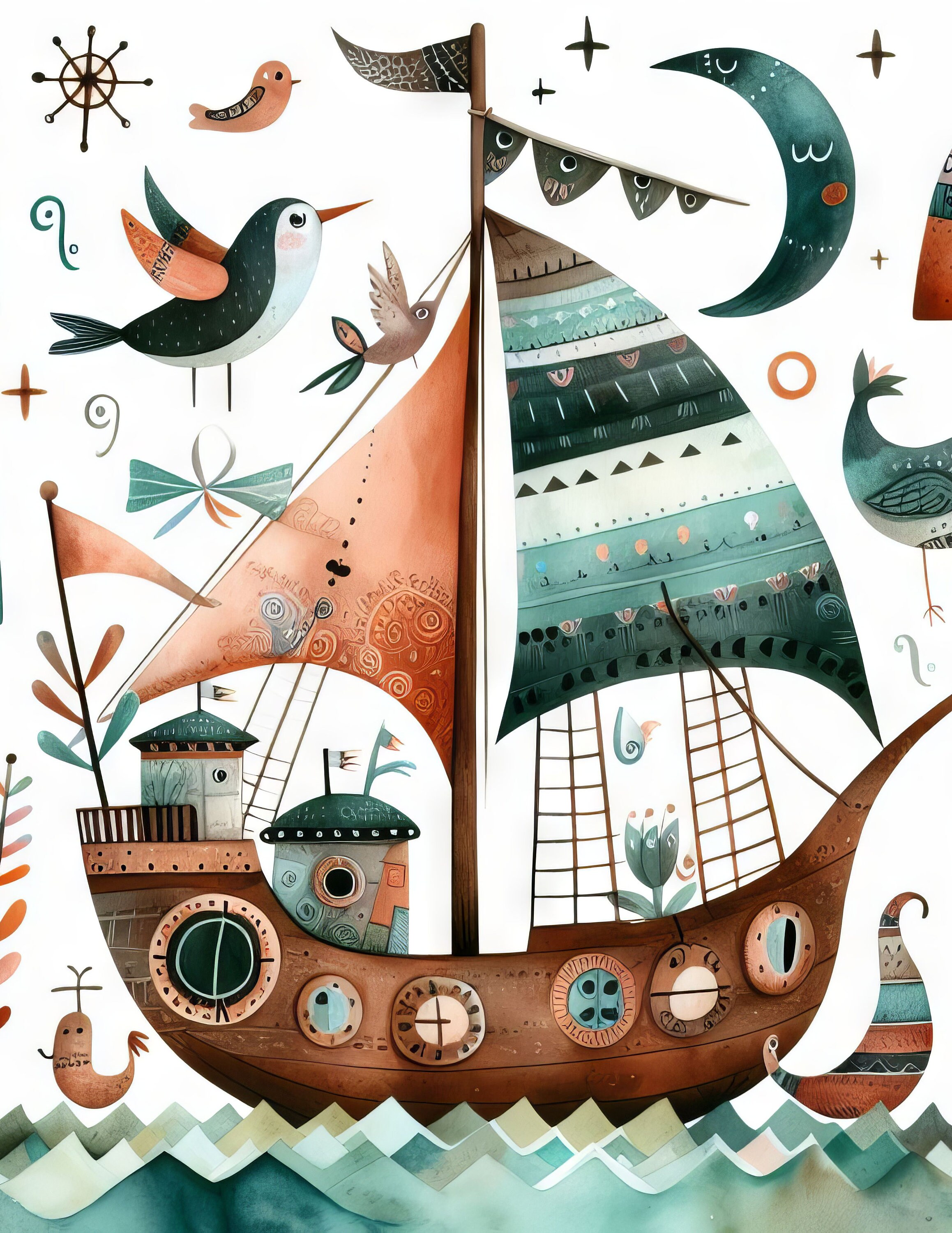 70 Images Whimsical Sailing: Sail Boat, Printable Digital Download ...
