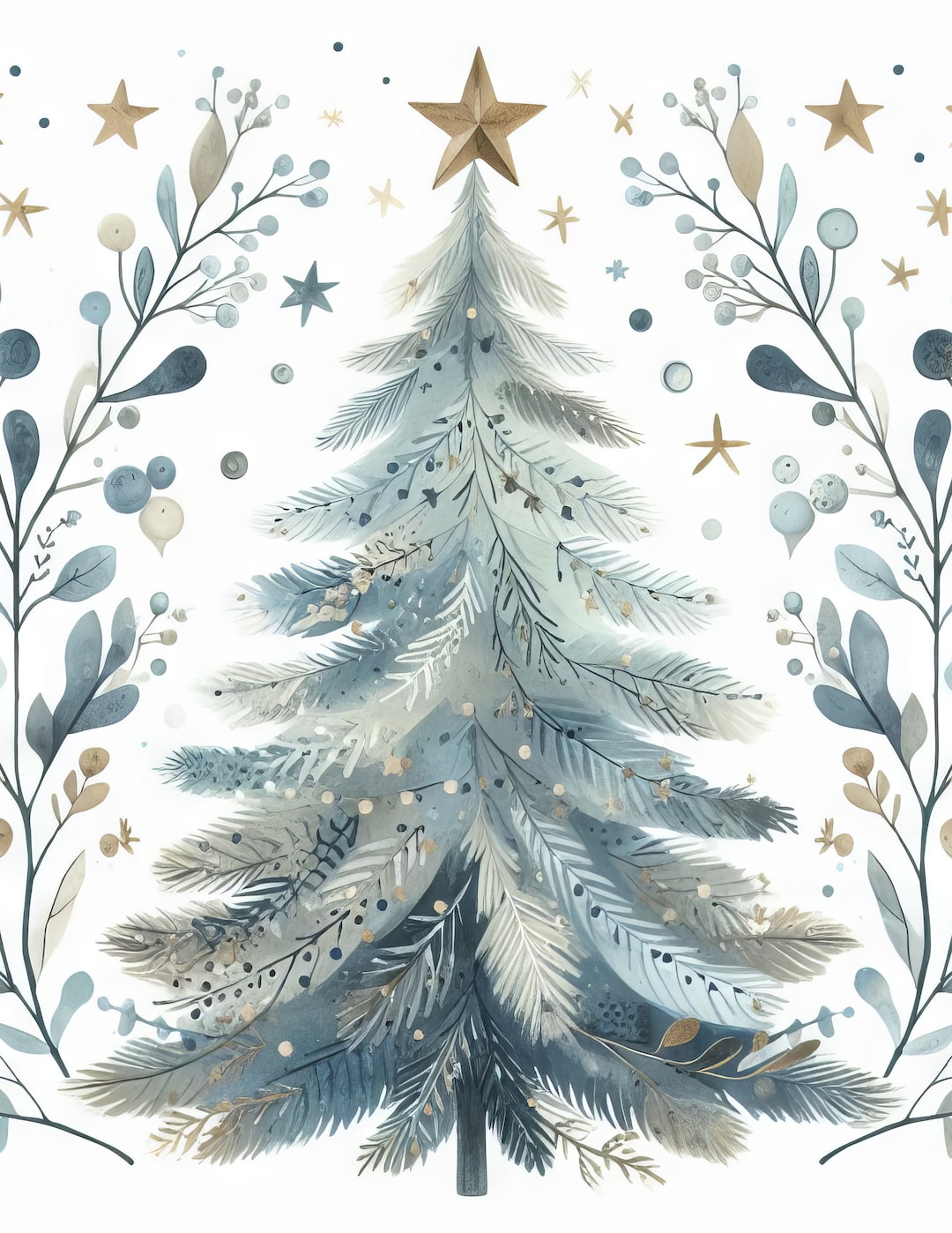 39 Images Nordic Blue Christmas Trees Images Digital Art Printable Kit ...