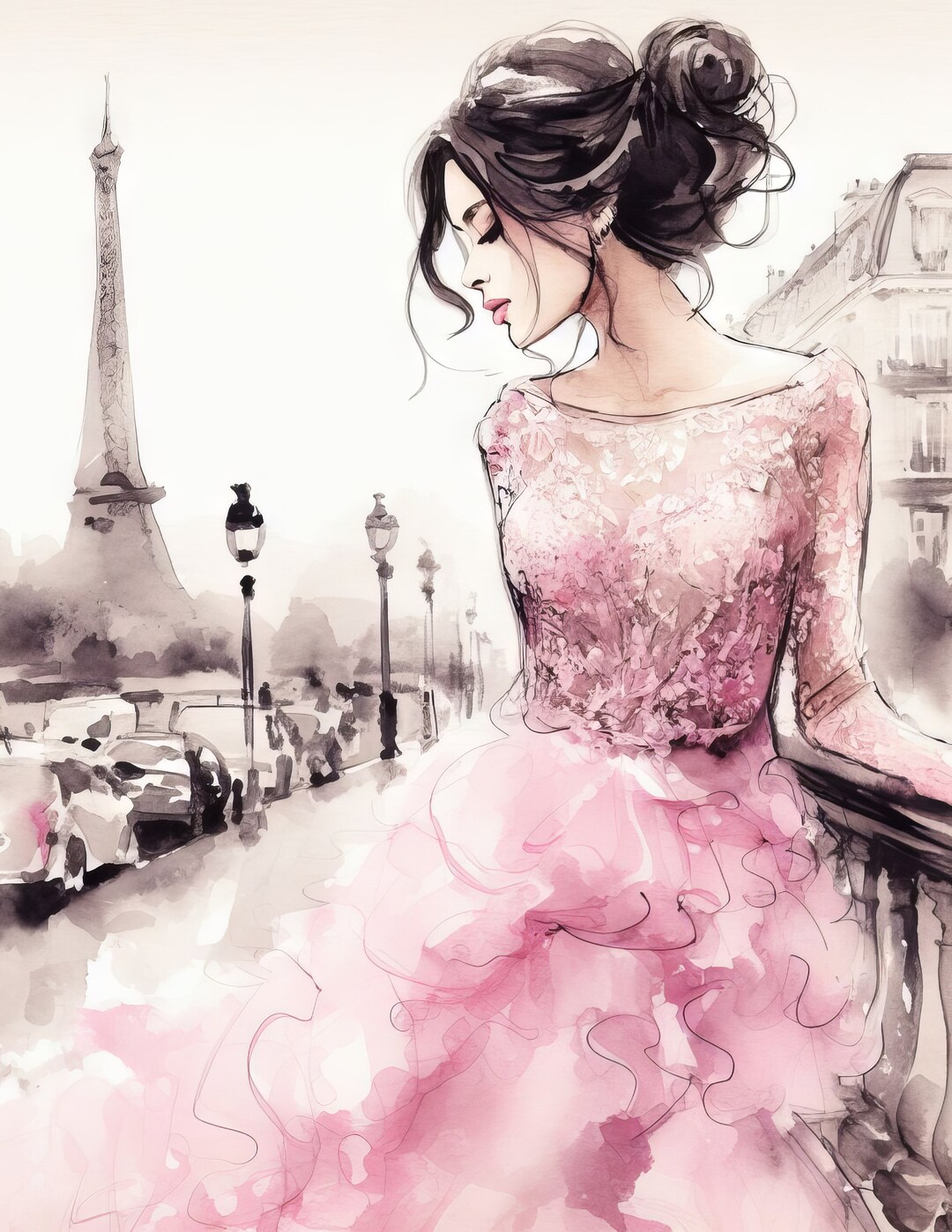 39 Images Paris Women in Pink Images Digital Art Printable Instant ...