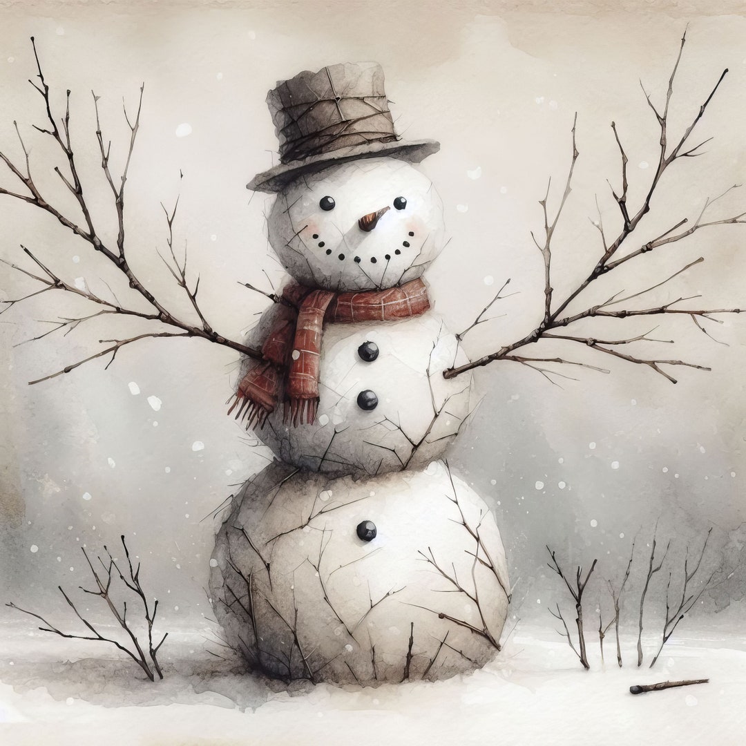 50 Images Rustic Snowman Images Digital Art Printable Instant Digital ...