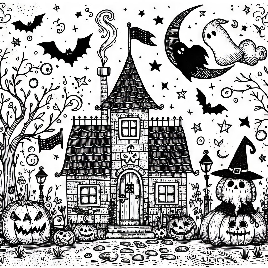 Adult Coloring Pages 45 Whimsical Halloween Images Digital Art ...
