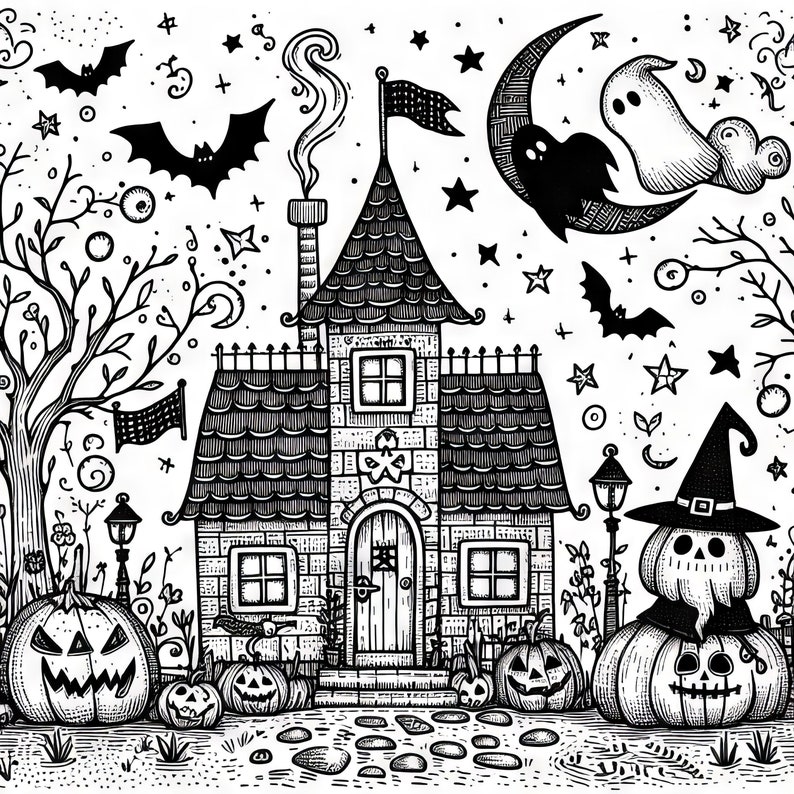 Adult Coloring Pages 45 Whimsical Halloween Images: Digital Art ...